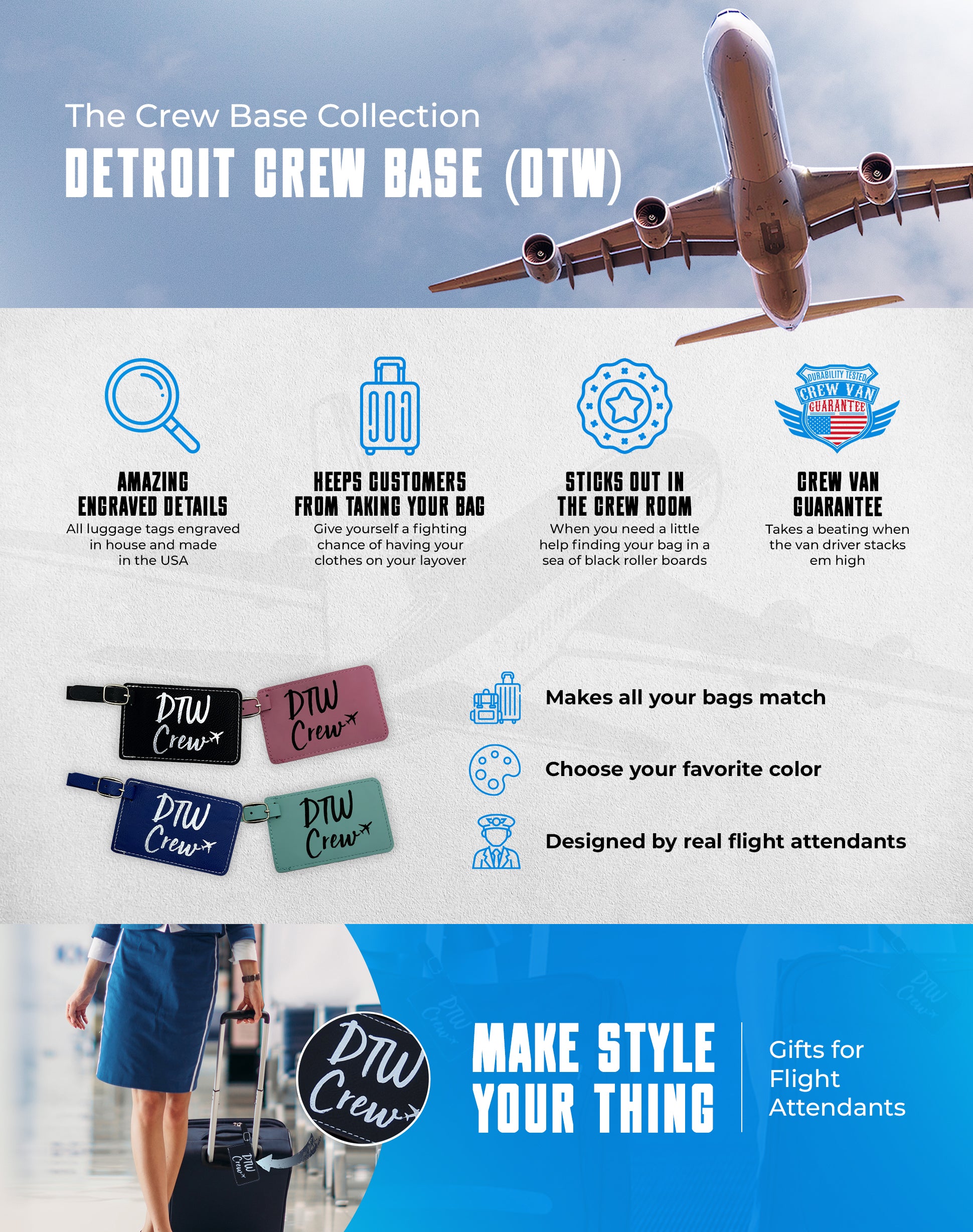 Detroit Crew Base Luggage Tag, DTW Crew Base, Crew Tag | Air Speed Junkie