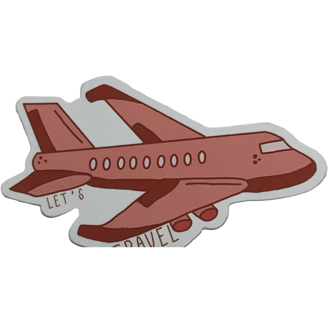 Cartoon Airplane Sticker-Coral, Let Travel | Air Speed Junkie