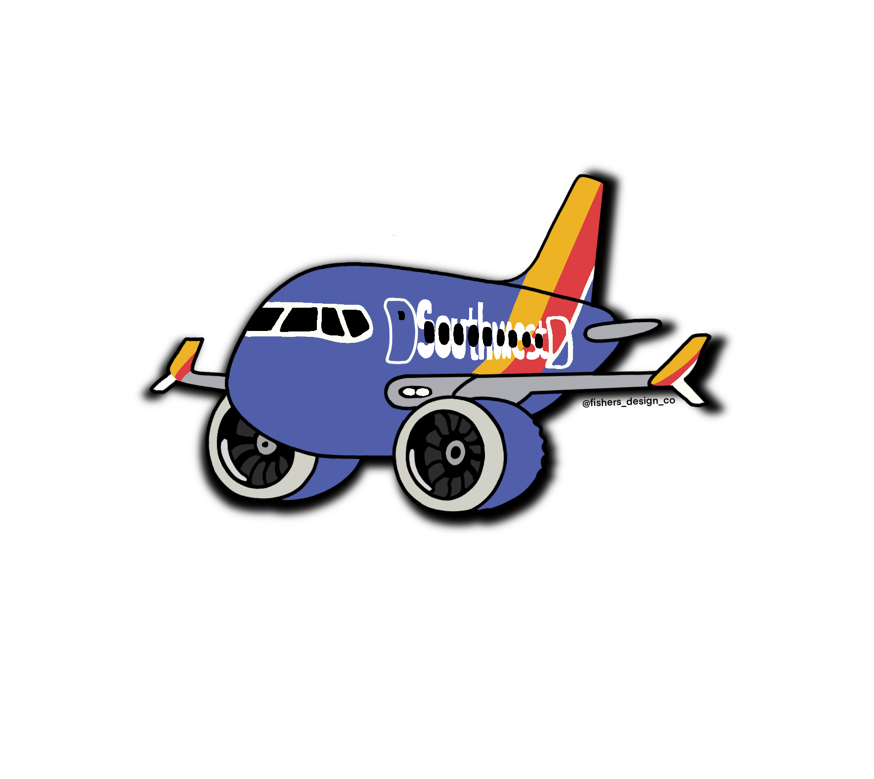 Southwest B-737 Cartoon Sticker, Standard Livery | Air Speed Junkie