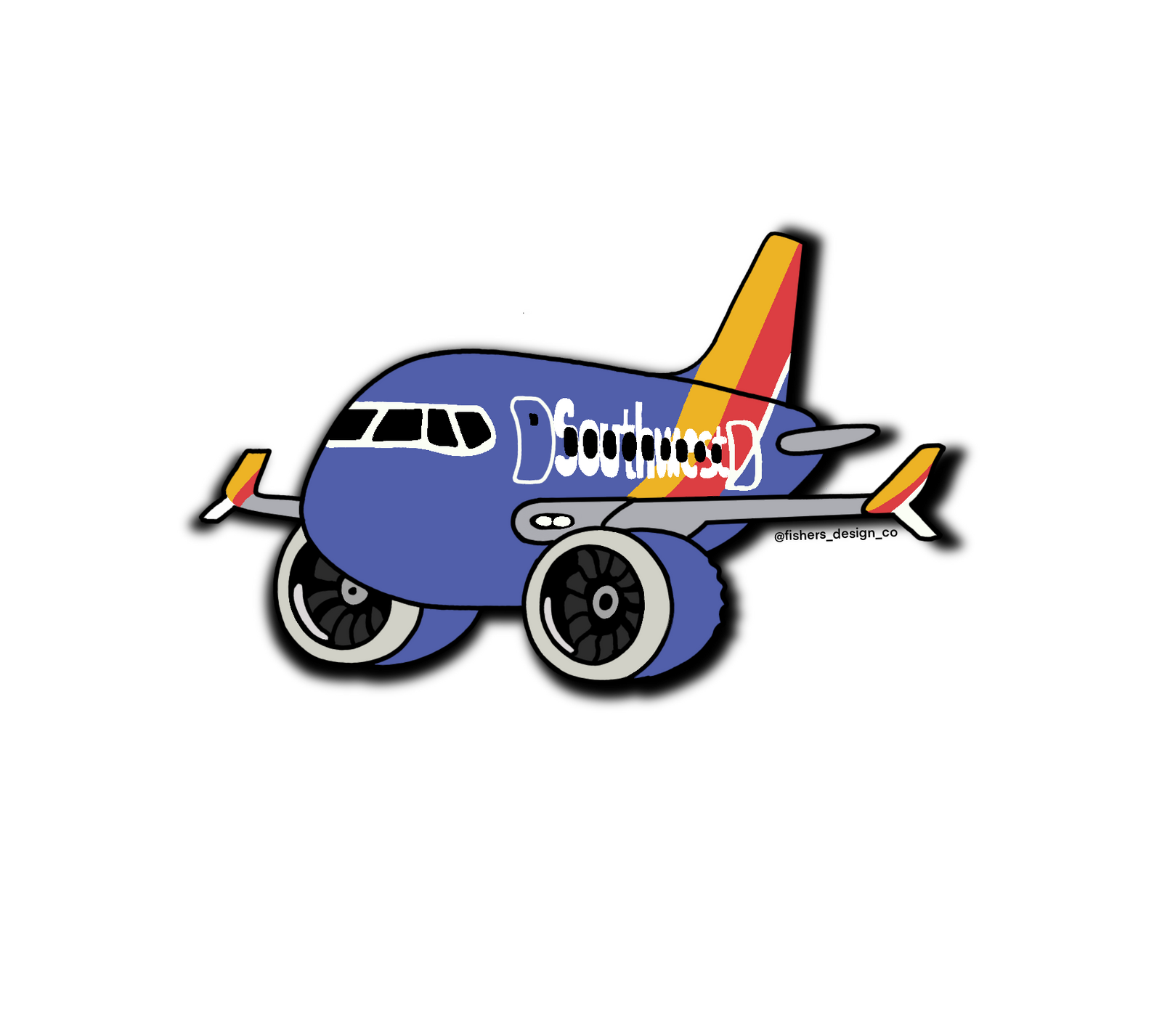 Southwest B-737 Cartoon Sticker, Standard Livery | Air Speed Junkie